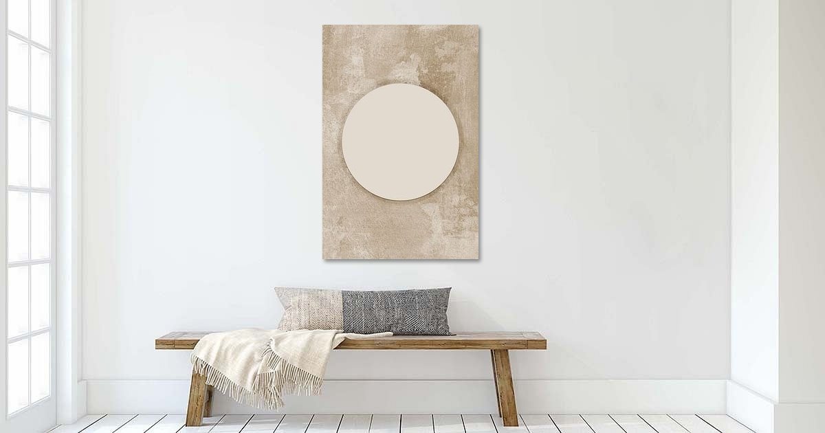 Abstracte Zen kunst. Ikigai, maan en zon. Japanse stijl in aardetinten van Dina Dankers op ...
